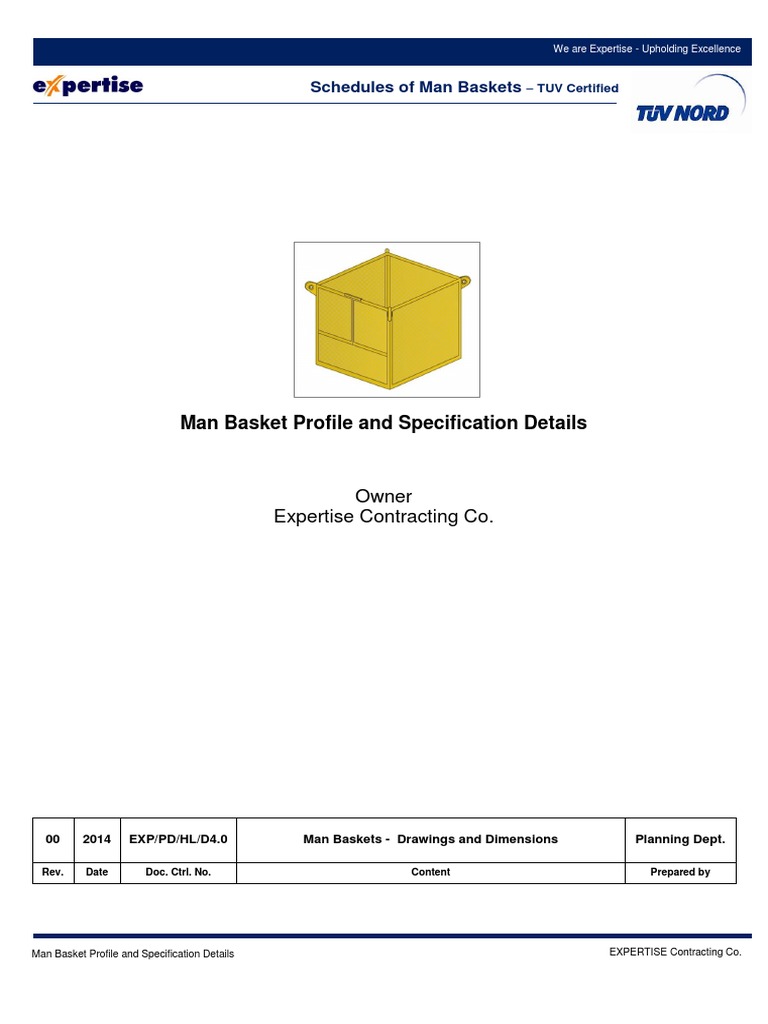 Man Basket Profile and Specification Details: Schedules of Man Baskets ...