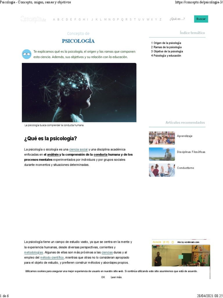 Psicología - Concepto, Origen, Ramas y Objetivos | PDF | Psique ...