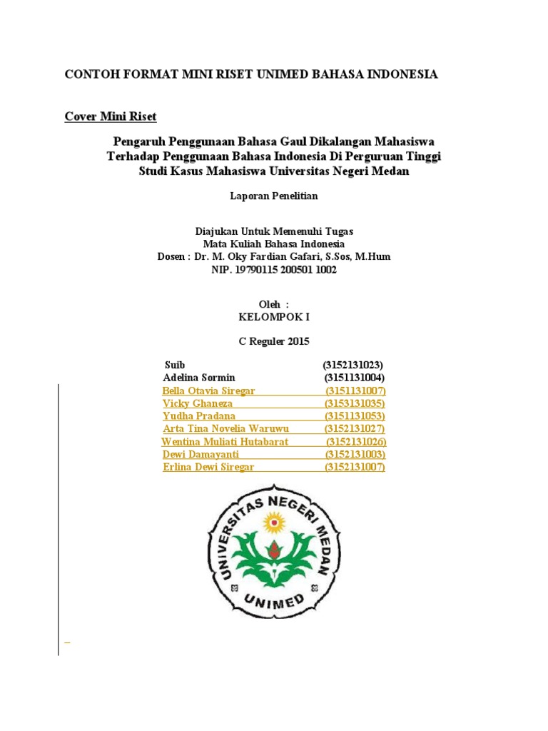 Contoh Format Mini Riset Unimed Bahasa Indonesia | PDF