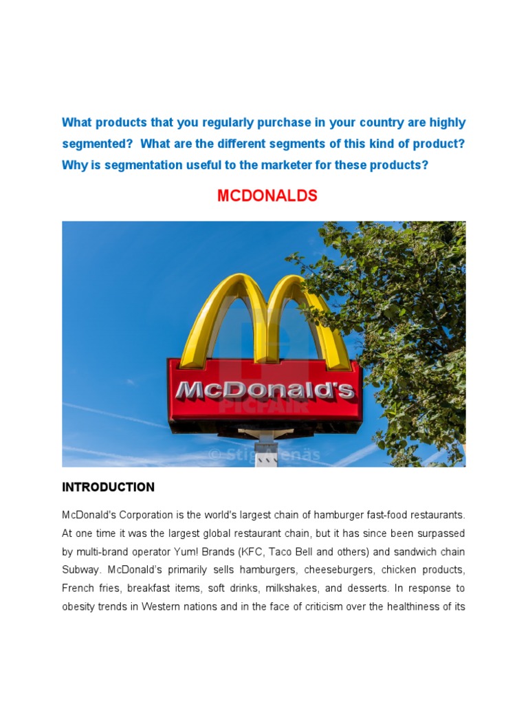 Market Segmentation | PDF | Mc Donald's | Fast Food Restaurants