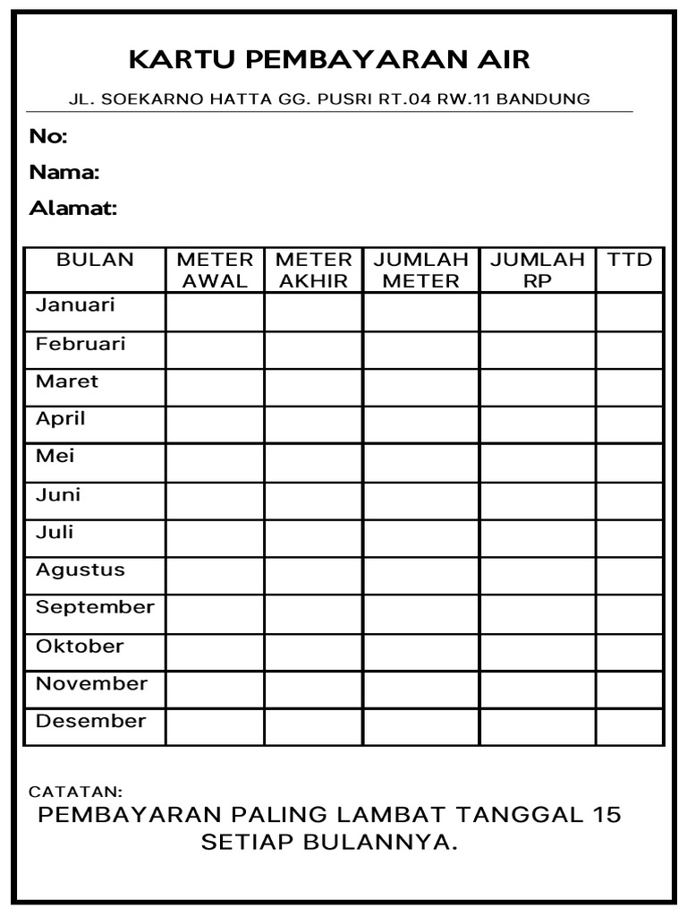 Kartu Pembayaran Air | PDF