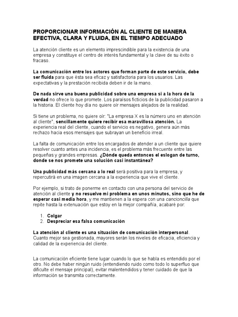 Proporcionar Información Al Cliente de Manera Efectiva | PDF | Empresas ...