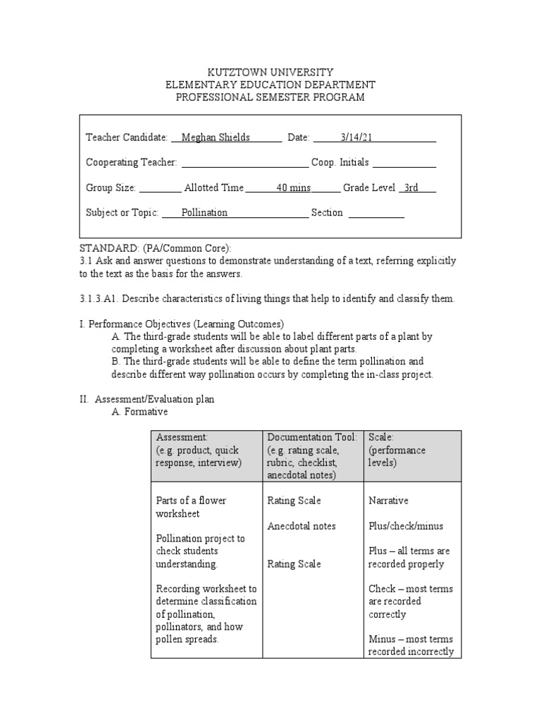 Lesson Plan - Pollination | PDF | Pollinators | Flowers