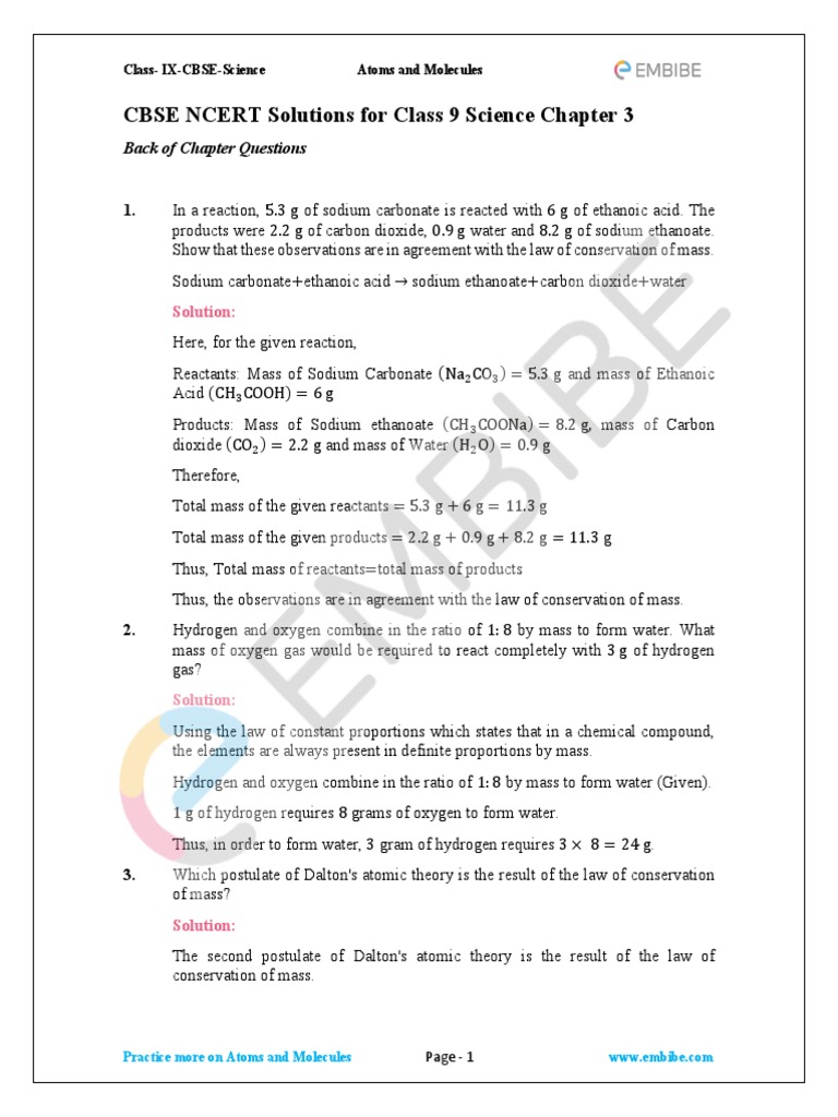 CBSE NCERT Solutions For Class 9 Science Chapter 3: Back of Chapter ...
