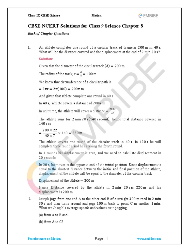 CBSE NCERT Solutions For Class 9 Science Chapter 8 | PDF