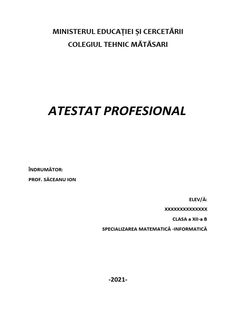 Prima Pagina Atestat 2020-2021 | PDF