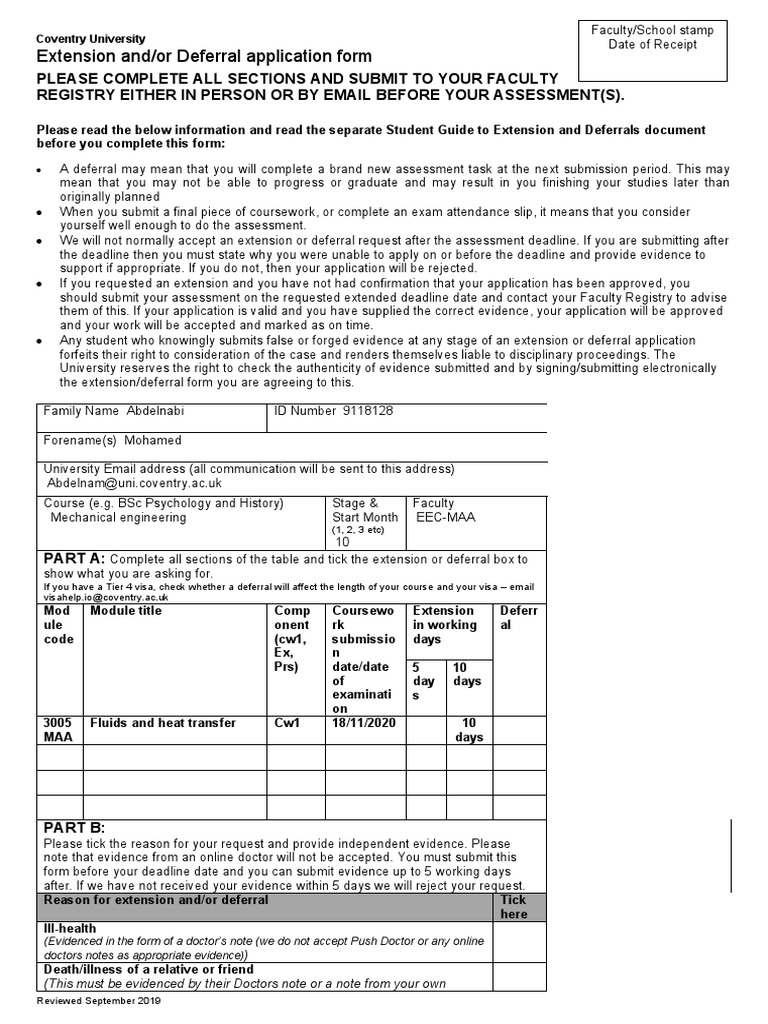 Extension And/or Deferral Application Form | PDF | Consent | Privacy