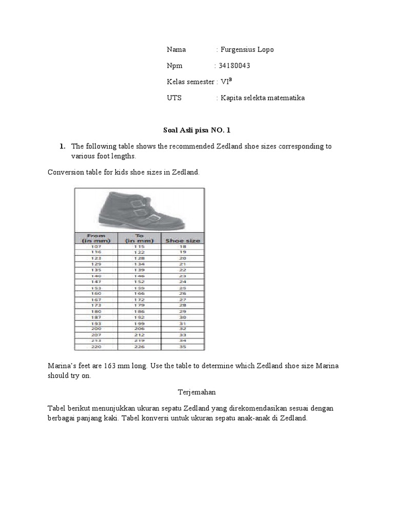Soal Asli Pisa NO. 1 1. The Following Table Shows The Recommended ...