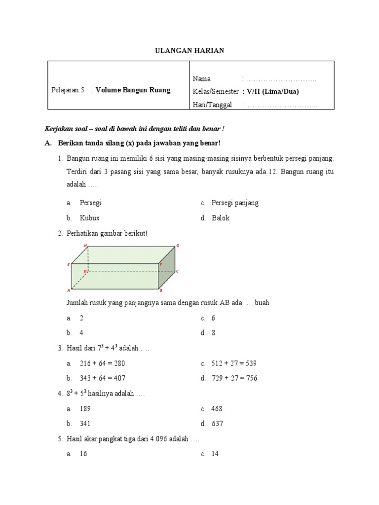 Ulangan Harian MTK KLS 5 SMT 2 | PDF | Griya & Taman | Seni