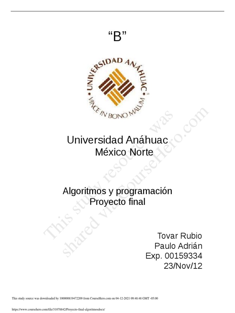 Proyecto Final Algoritmos | PDF | Ciencias de la Computación | Programación de computadoras