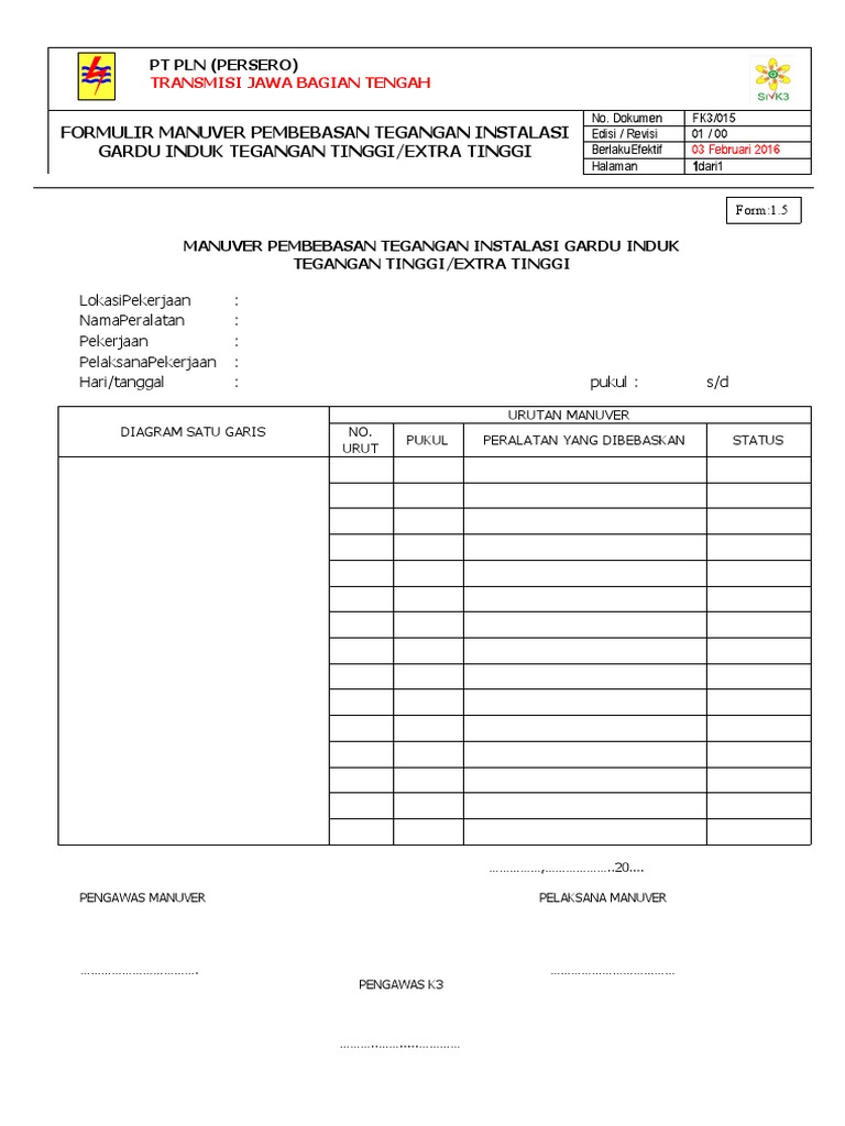 1.5. Form Manuver Pembebasan Tegangan Instalasi Gi TT - Tet | PDF