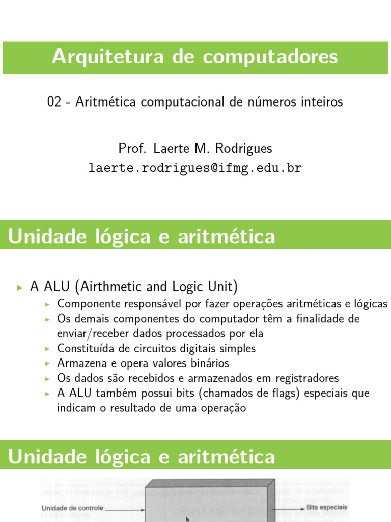 02 - Aritmética Computacional de Números Inteiros | PDF | Arquitetura de computadores | Ensino ...