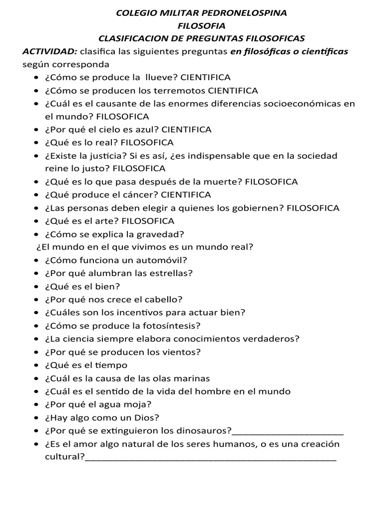 Clasificación de Preguntas Filosóficas | PDF
