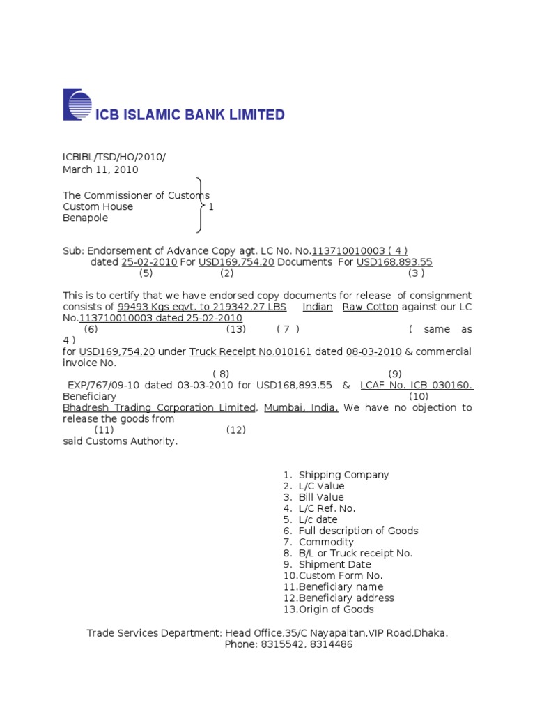 Customs Endorsement for LC Release | PDF | Receipt | Invoice