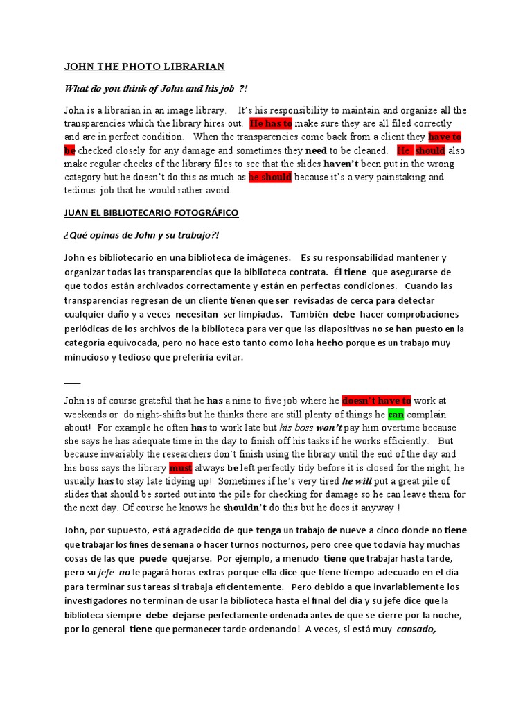 Modals of Obligation Grammar Guides Reading Comprehension Exercises ...