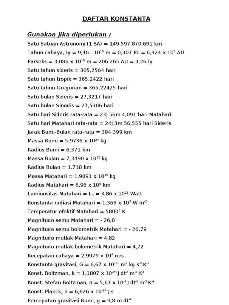 Daftar Konstanta | PDF