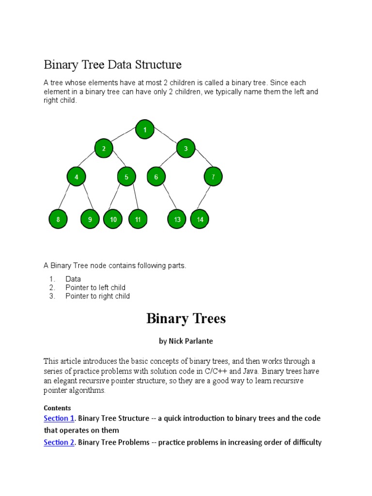 Binary Tree Data Structure Pdf Pointer Computer Programming