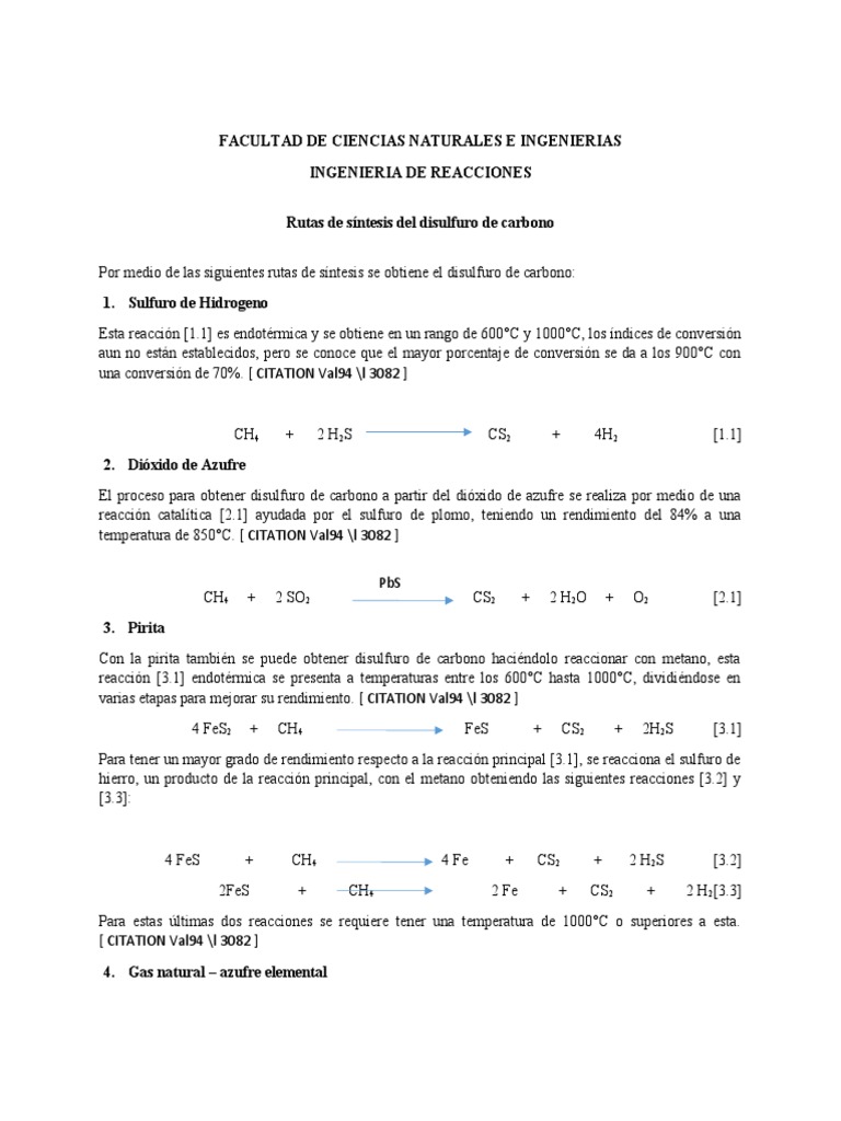 Disulfuro de Carbono | PDF | Metano | Catálisis