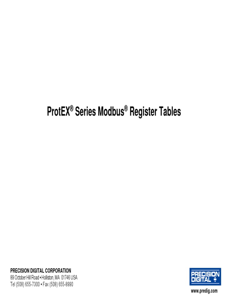 Protex Series Modbus Register Tables: Precision Digital Corporation | PDF | Bit | Barrel (Unit)