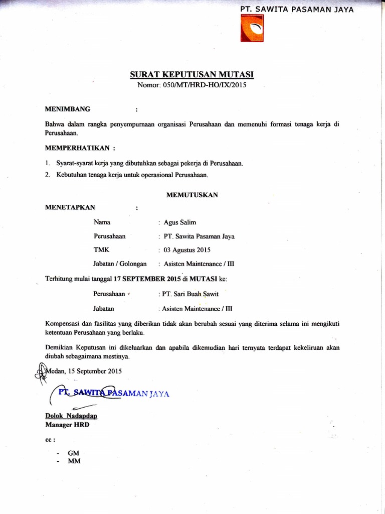 SK Mutasi-1 | PDF | Bisnis