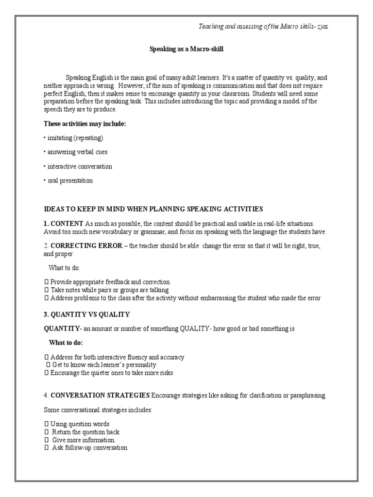 Teaching and Assessing of The Macro Skills-Zjas | PDF | Reading ...
