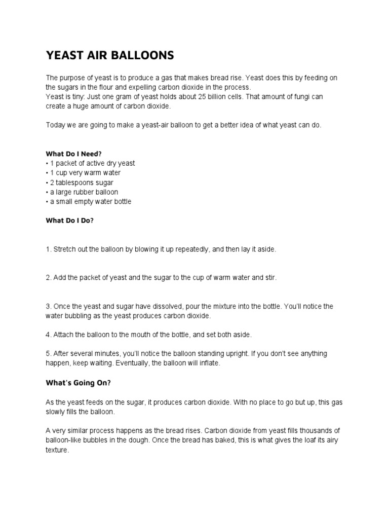 Yeast Air Balloons | PDF