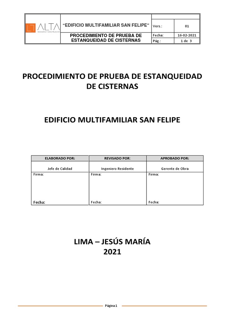 Procedimiento de Prueba de Estanqueidad | PDF | Agua | Naturaleza