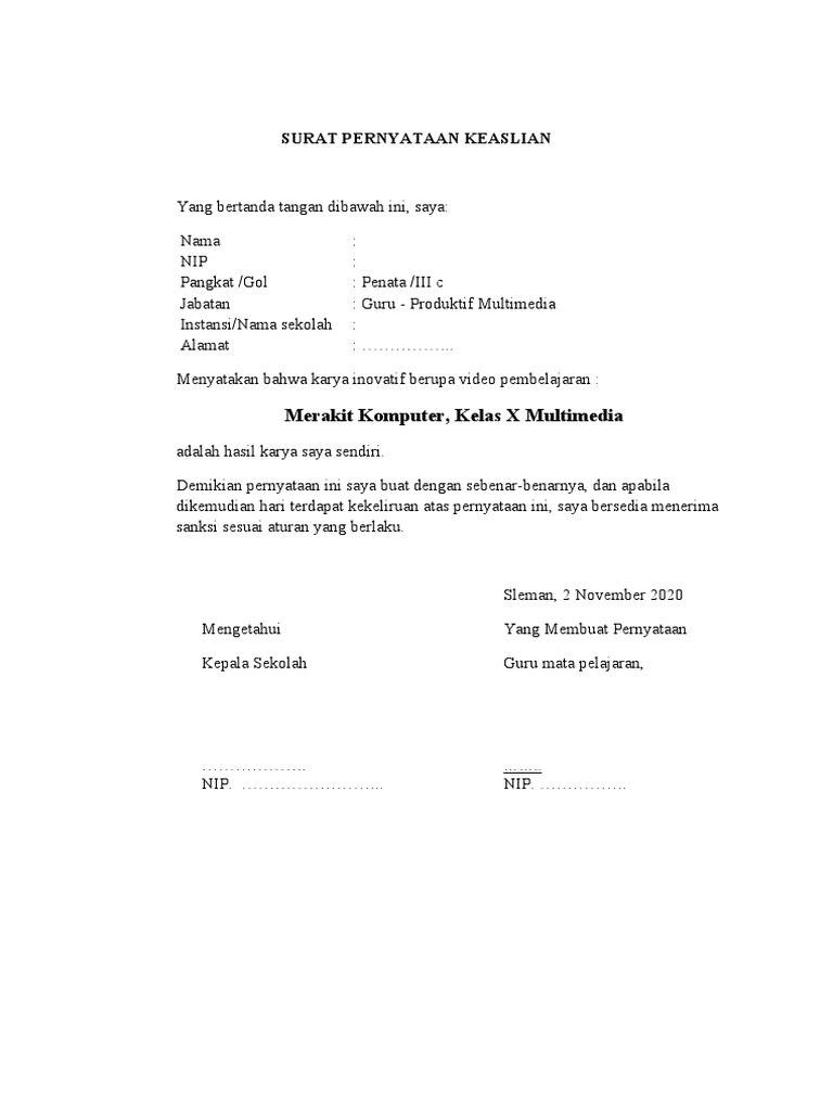 Surat Pernyataan | PDF | Game & Aktivitas