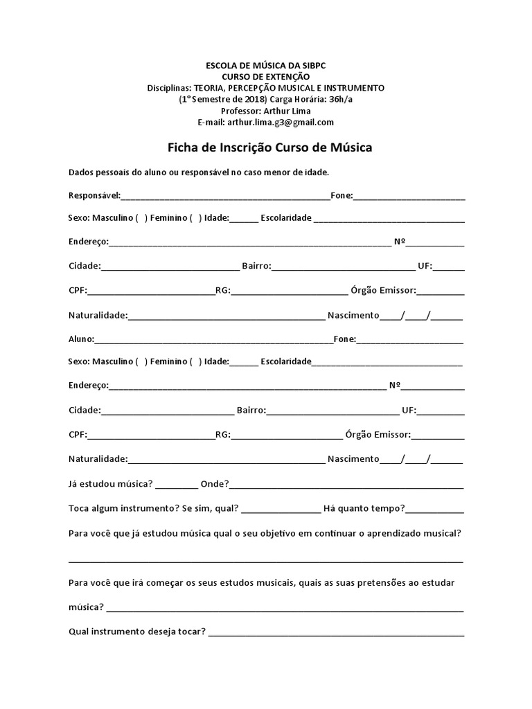 Formulário - Curso de Música SIBPC | PDF