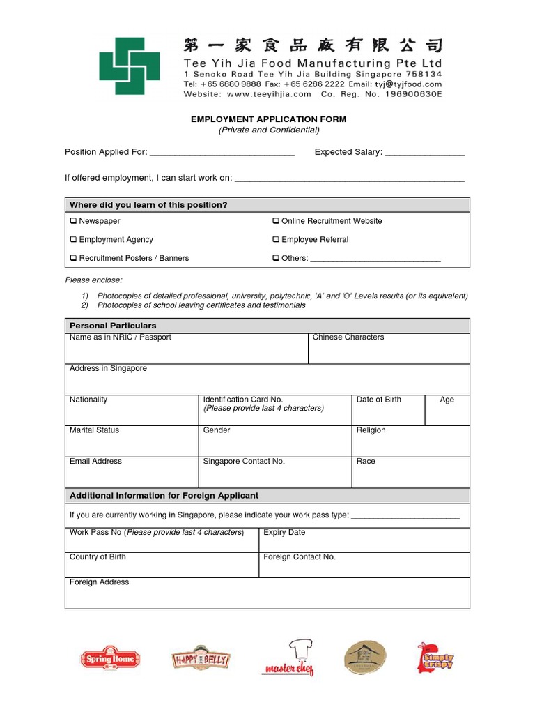 TYJ Employment Application Form - Office v3 | Download Free PDF ...