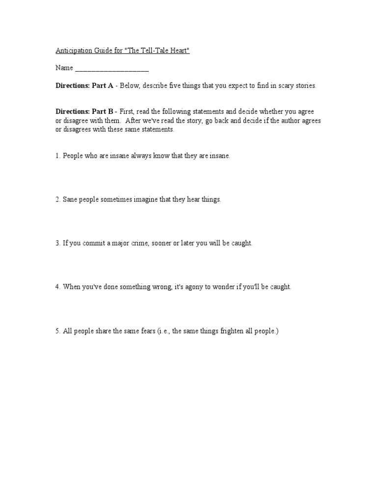 Anticipation Guide: The Tell-Tale Heart | PDF | General Fiction