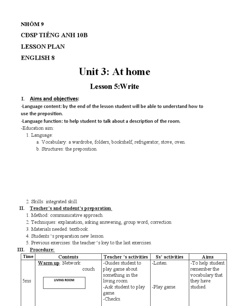 U7 - Reading Lesson Plan Sample | PDF | Kitchen | Vocabulary