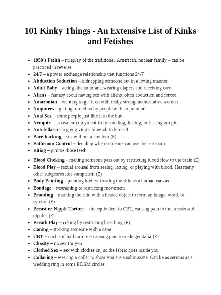 101 Kinky Things - An Extensive List of Kinks and Fetishes: Practiced ...
