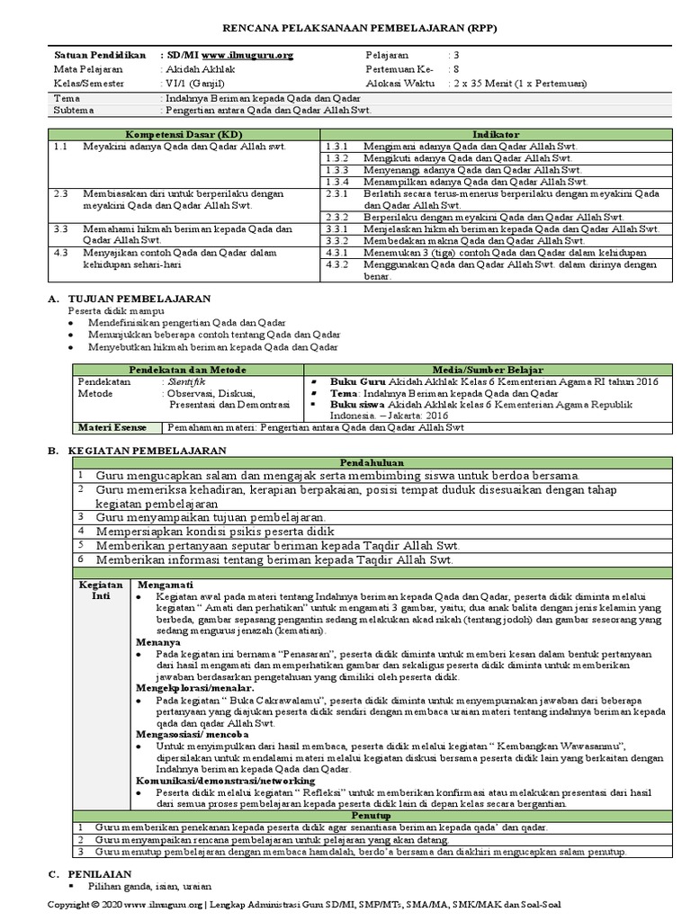 RPP I Akidah Akhlak VI | PDF