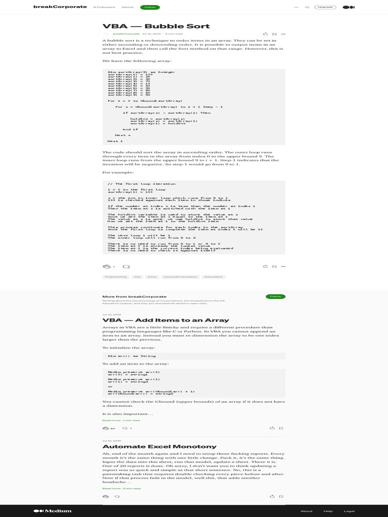 VBA - Bubble Sort. A Bubble Sort Is A Technique To Order - by ...
