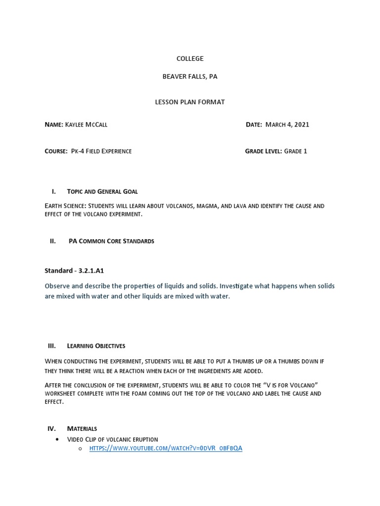 Science Experiment Lesson Plan | PDF | Volcano | Magma