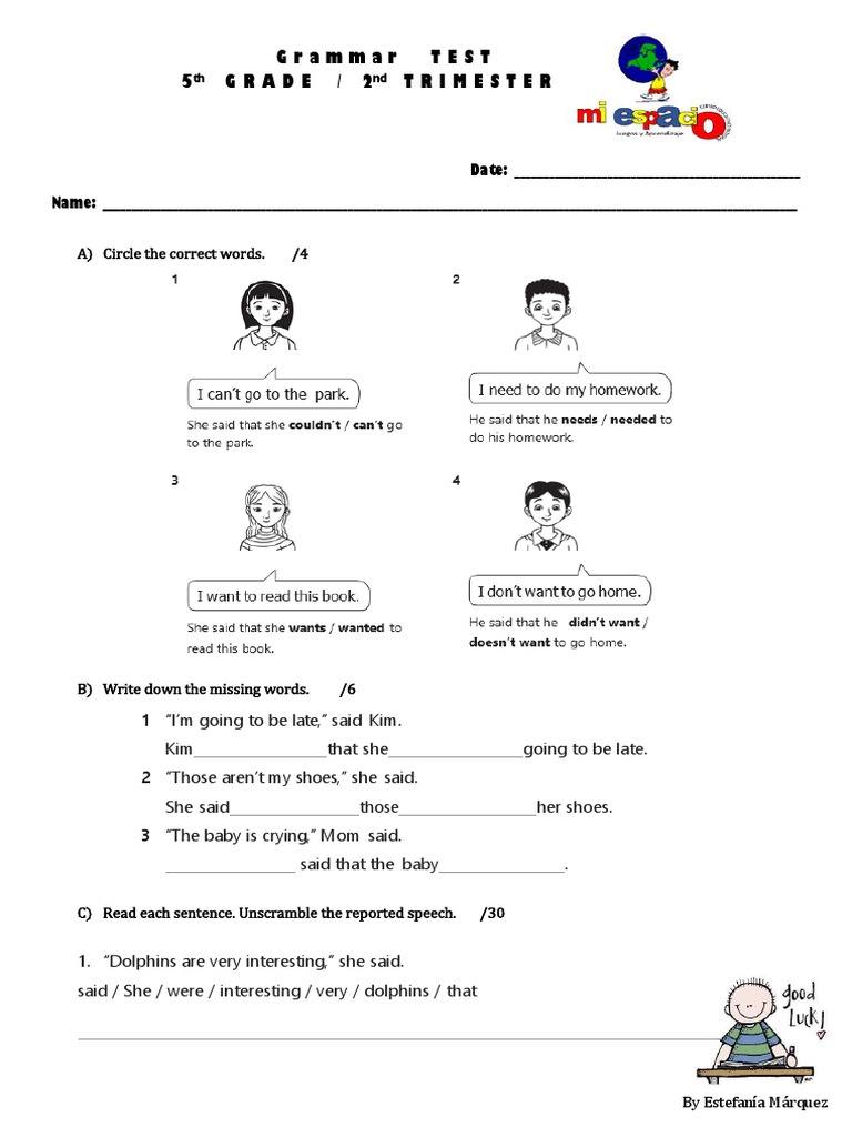 5th Grade Grammar Test - 2nd Trimester | PDF | Foods