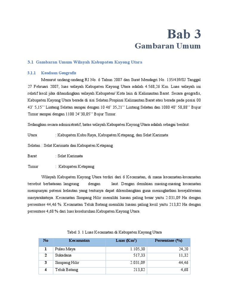 Kecamatan dan Luas Kayong Utara | PDF