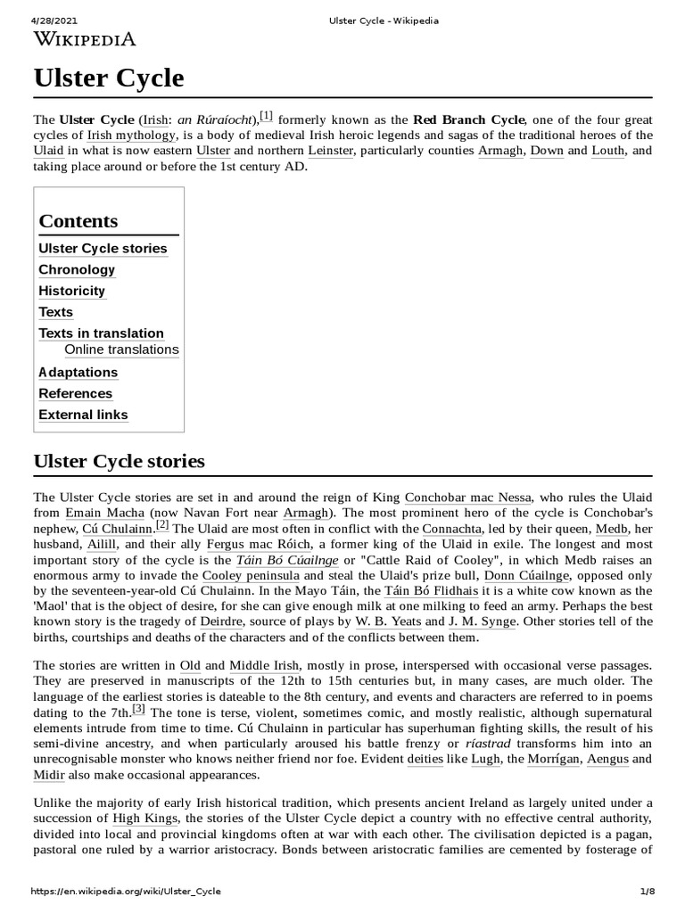 Ulster Cycle - Wikipedia | PDF | Medieval Legends | Medieval Literature