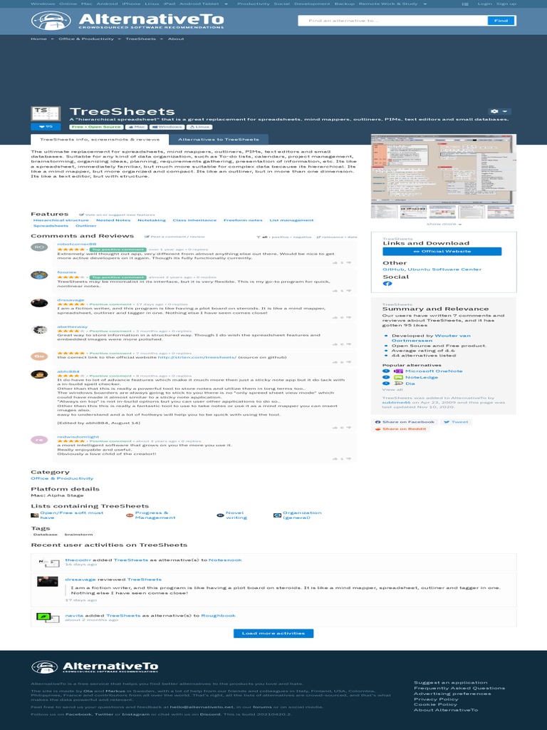 TreeSheets: App Reviews, Features, Pricing & Download - AlternativeTo ...