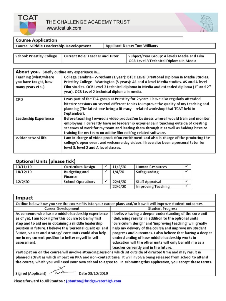 Middle Leadership Course Application | PDF | Curriculum | Pedagogy