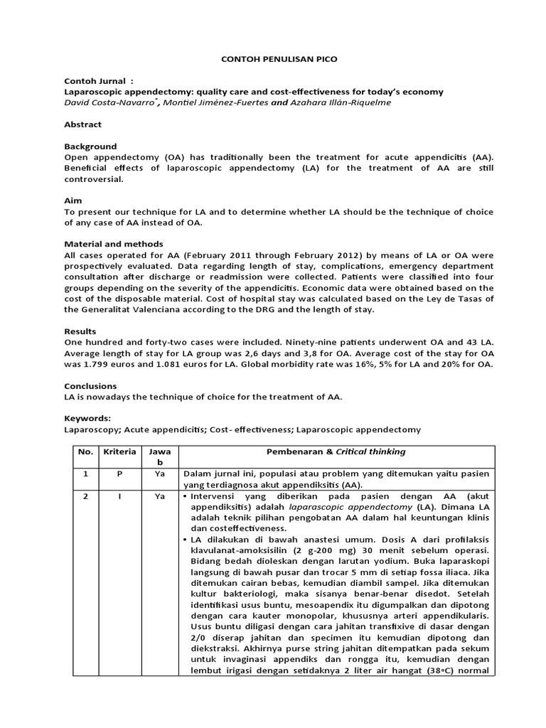 Contoh Analisis Jurnal Dengan Pico | PDF | Medical Treatments ...