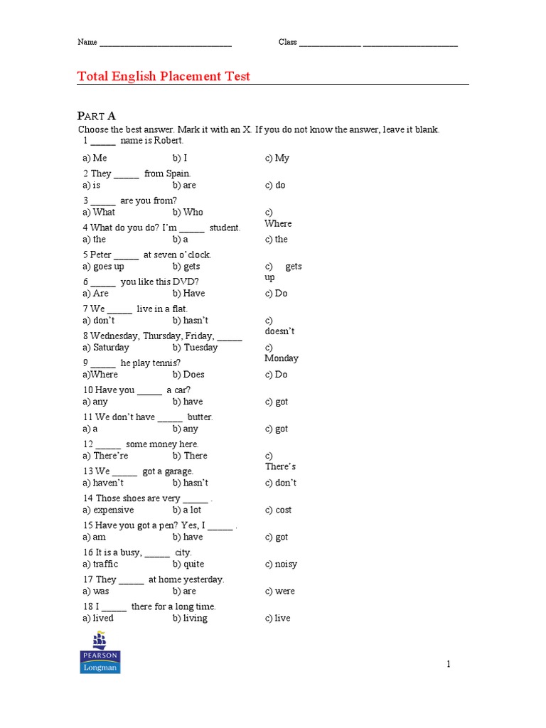 Placement Test English | PDF