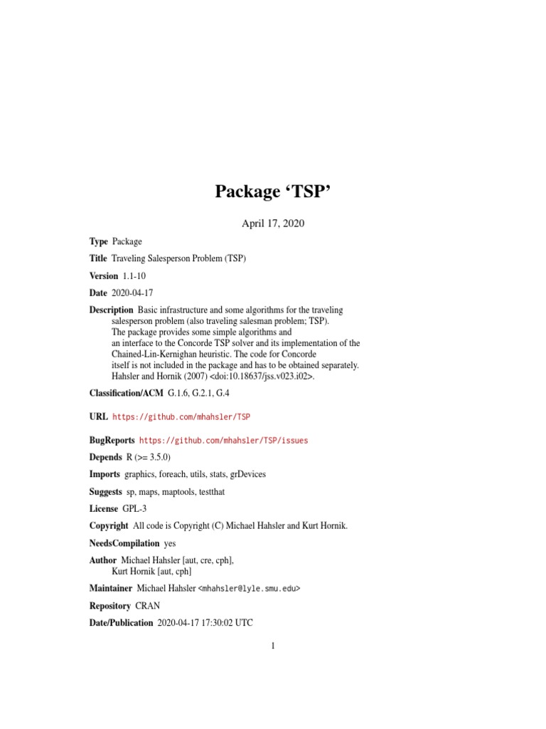 Package TSP': April 17, 2020 | Download Free PDF | Theoretical Computer ...
