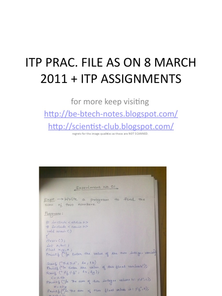 Itp Prac. File As On 8 March 2011 + Itp Assignments: For More Keep Visiting | PDF