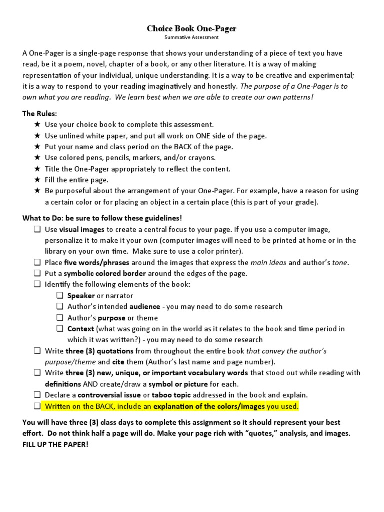 Choice Book One-Pager: Own What You Are Reading. We Learn Best When We ...