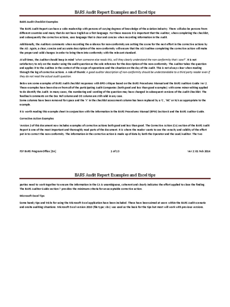 BARS Audit Checklist Examples Ver 2 | PDF | Auditor's Report | Audit