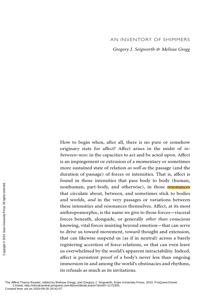 The Affect Theory Reader - (An Inventory of Shimmers Gregory J ...