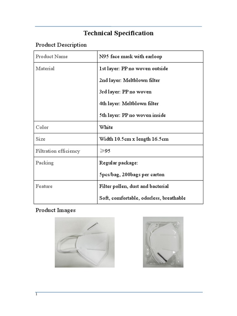 Technical Specification-N95 Mask | PDF