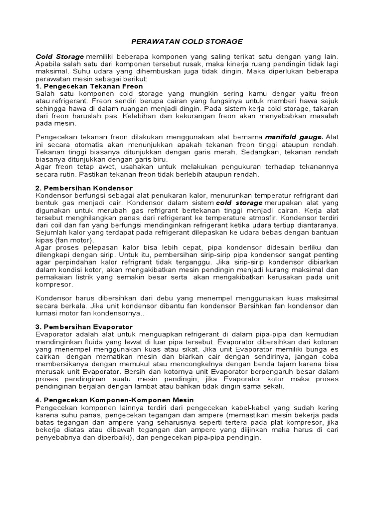 Waktu Pemeliharaan Rutin Cold Storage | PDF